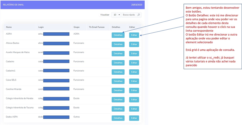 Botão personlizado com passagem de parametro - Consultas - Scriptcase Low-code